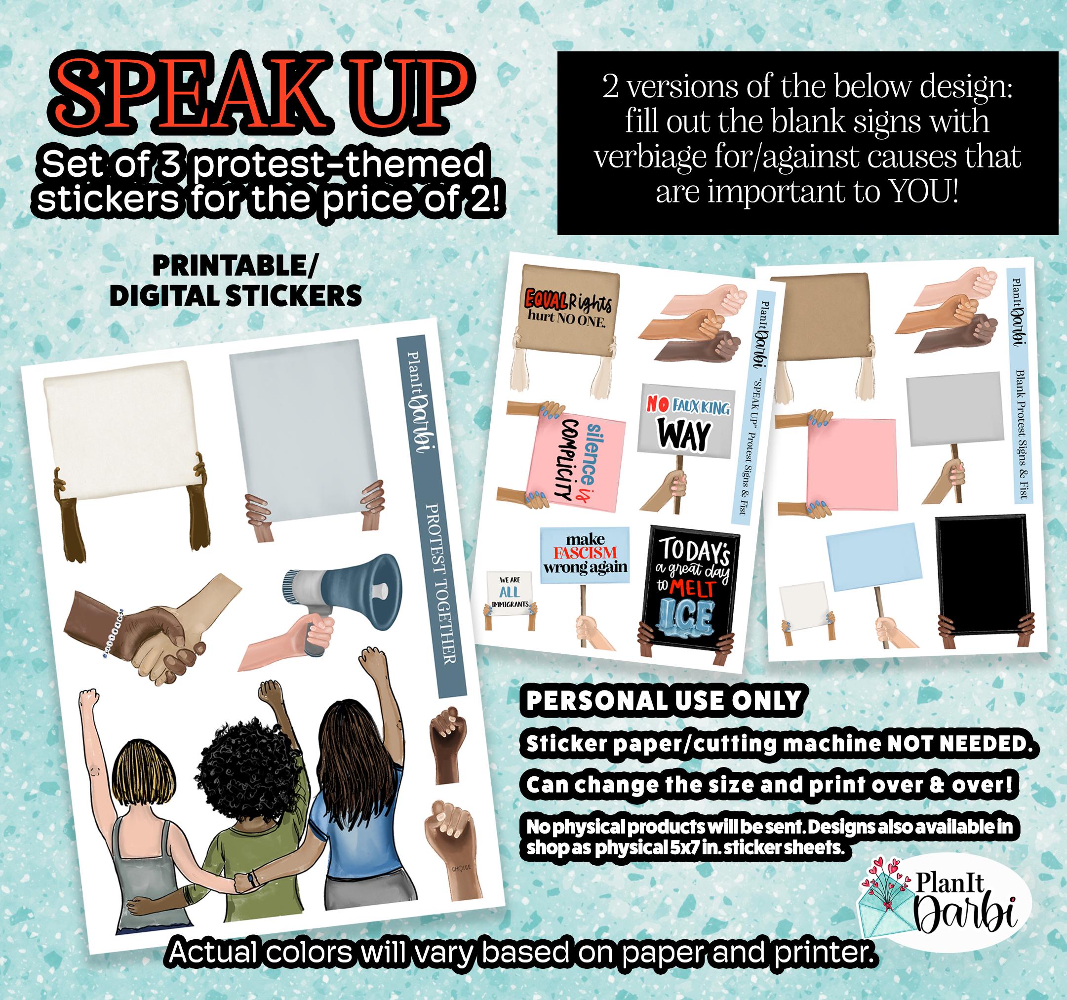 Printable Planner Stickers: Set of 3, Protest Quote Stickers, Blank ...