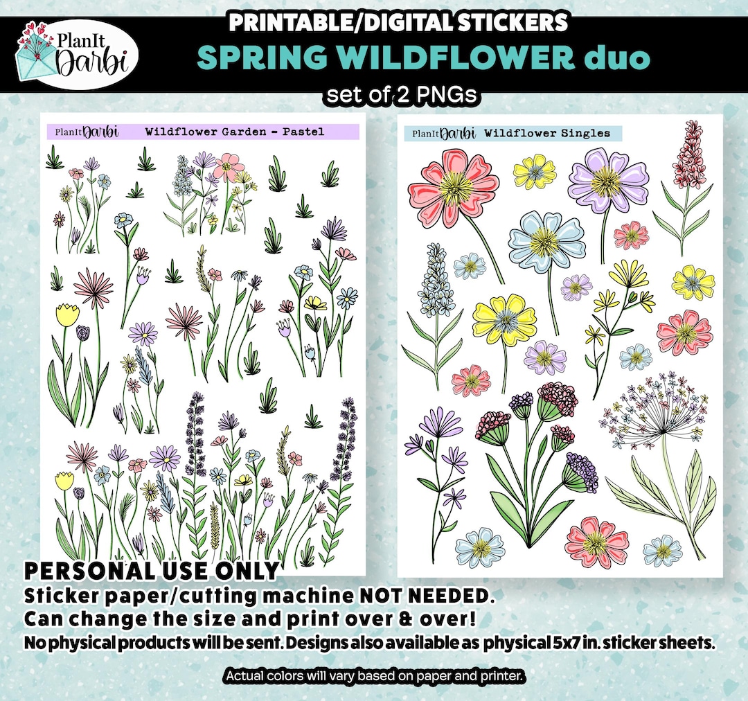 Printable Planner Stickers: Wildflower Garden, Doodle Style Florals ...