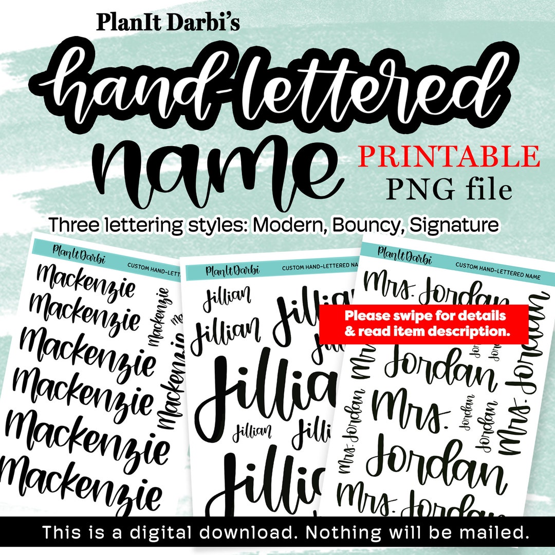 PRINTABLE: Custom HAND-LETTERED Name Sticker Sheet for Labeling ...
