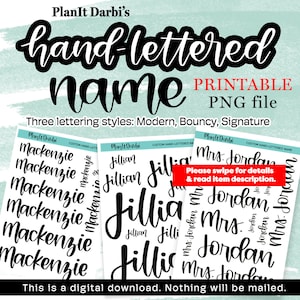 PRINTABLE: Custom HAND-LETTERED Name Sticker Sheet for Labeling ...
