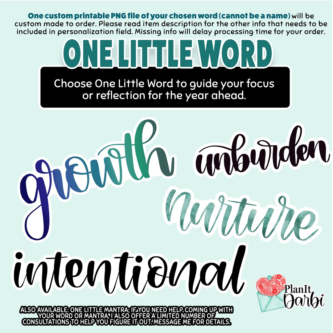 Custom PRINTABLE : One Little Word Hand-lettered Sticker for Planners ...