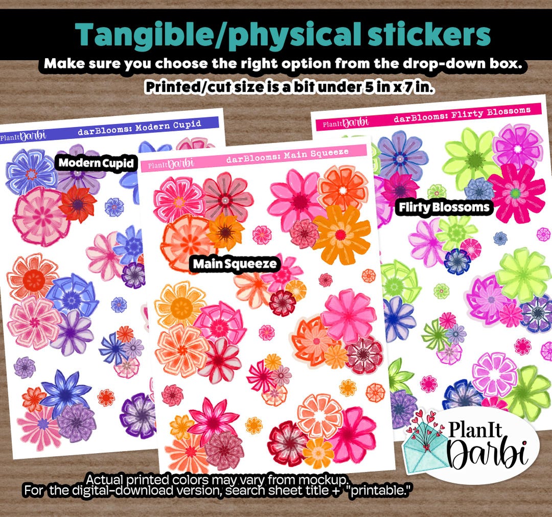 Tangible Planner Stickers: (3 Options) Darblooms, Cupid, Main Squeeze ...