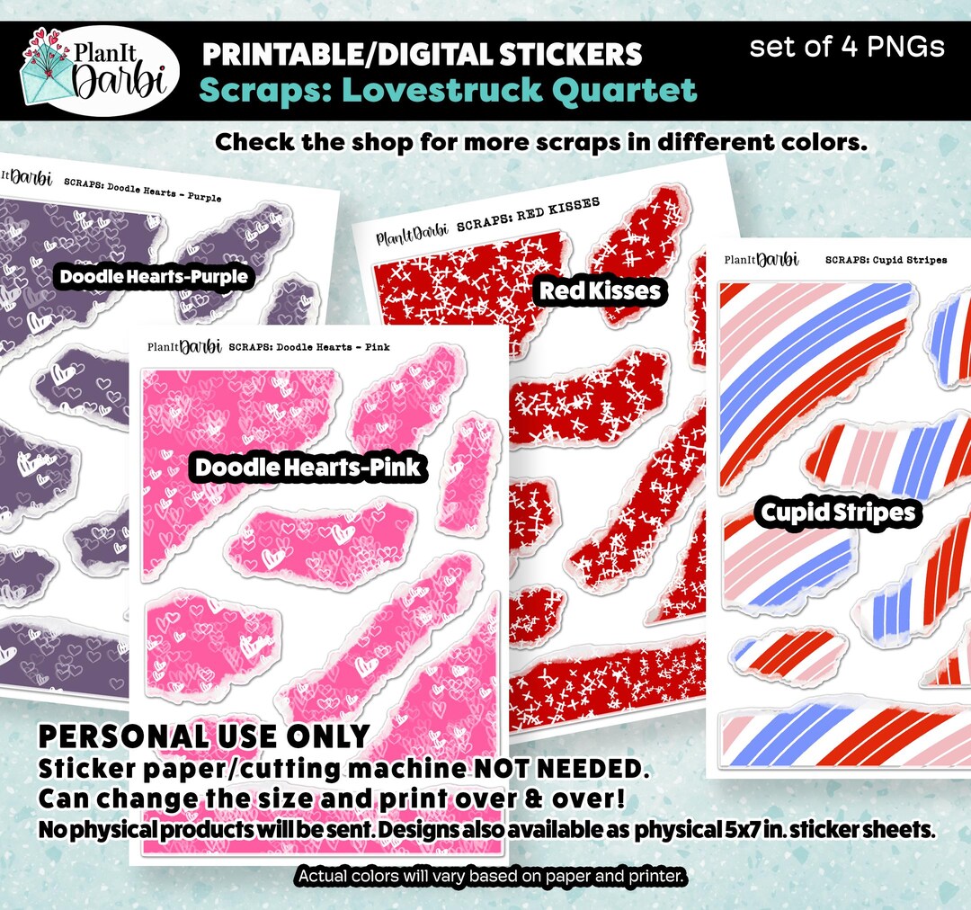 Printable Planner Stickers: (4 Pngs) LOVESTRUCK SCRAPS- Valentine's Day ...