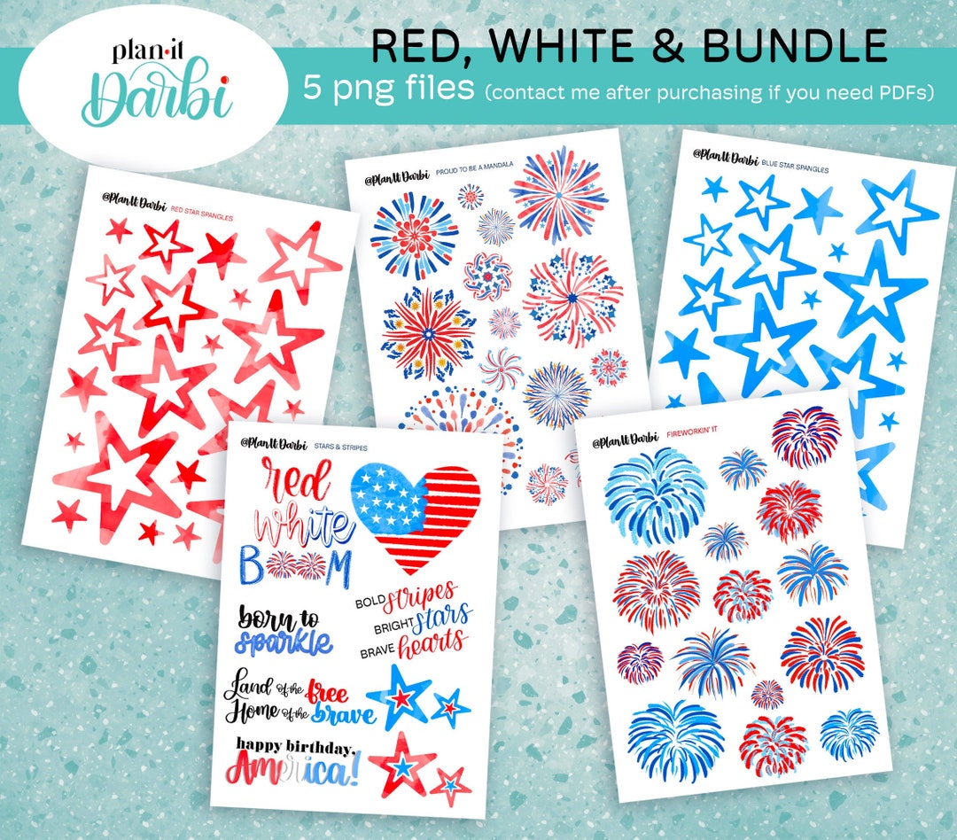 PRINTABLE STICKERS: Set of 5, 4th of July, Fireworks, USA, Patriotic ...