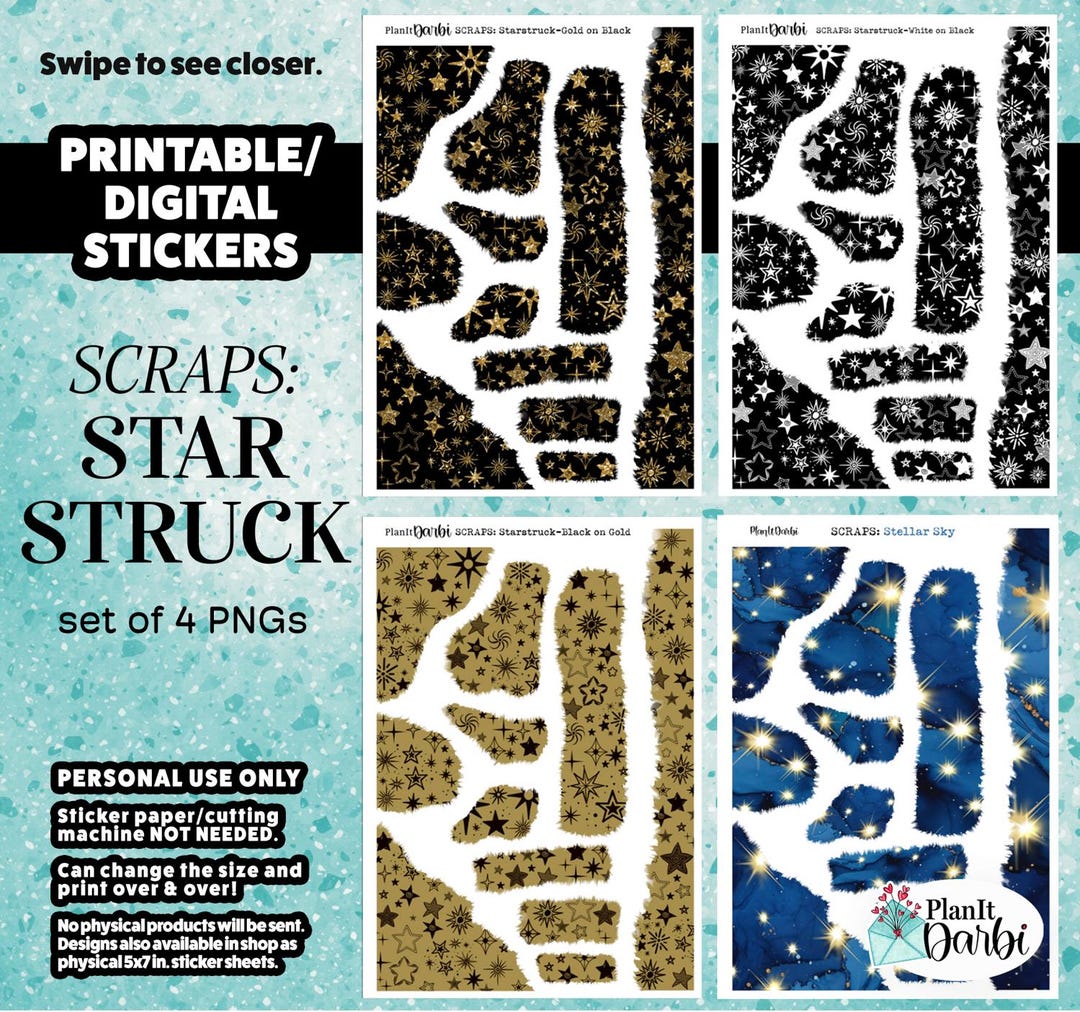 Printable Planner Stickers: (4 PNG) Stellar Star Struck SCRAPS ...