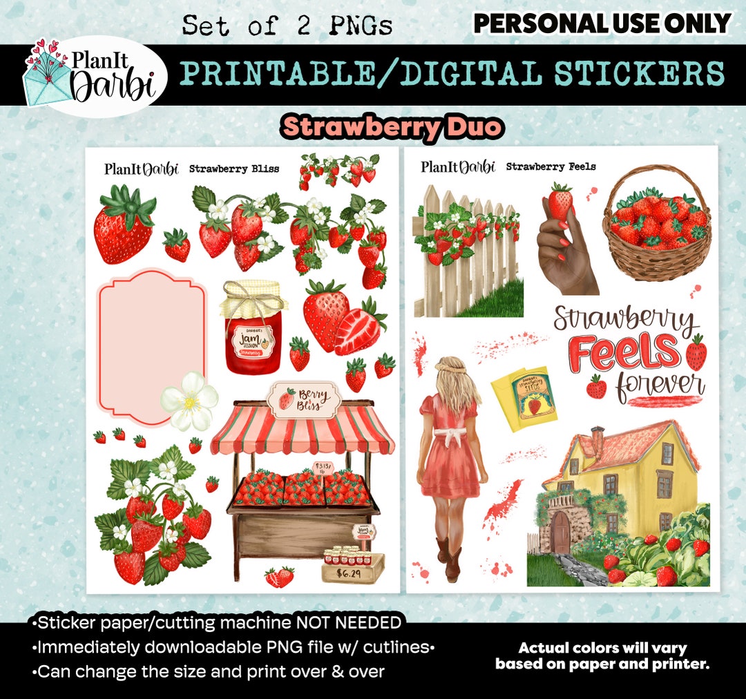 Printable Planner Stickers: STRAWBERRY BLISS- Set of 2, Summer Cottage ...