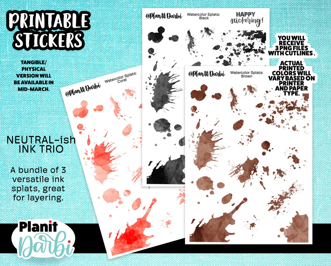 PRINTABLE: Warm Neutral INK SPLAT Trio 3 Files Watercolor - Etsy