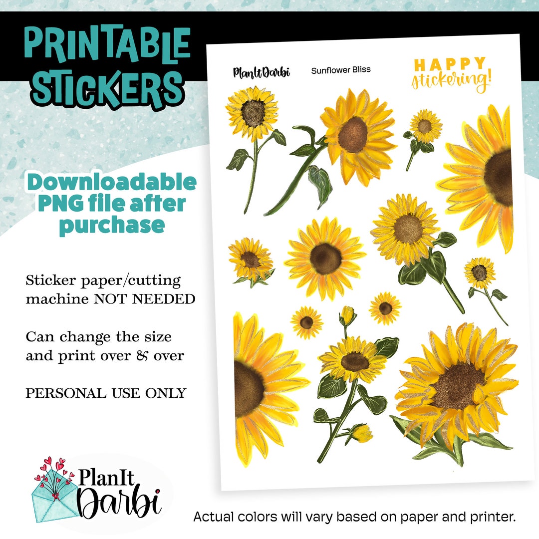 Printable Stickers: SUNFLOWER BLISS Fall Floral Arrangement Stickers ...