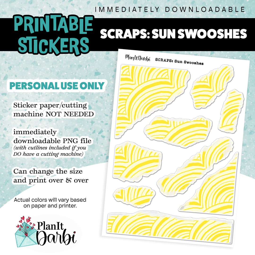 Printable Planner Stickers: SCRAPS- Sun Swoosh, Yellow Patterned Paper ...