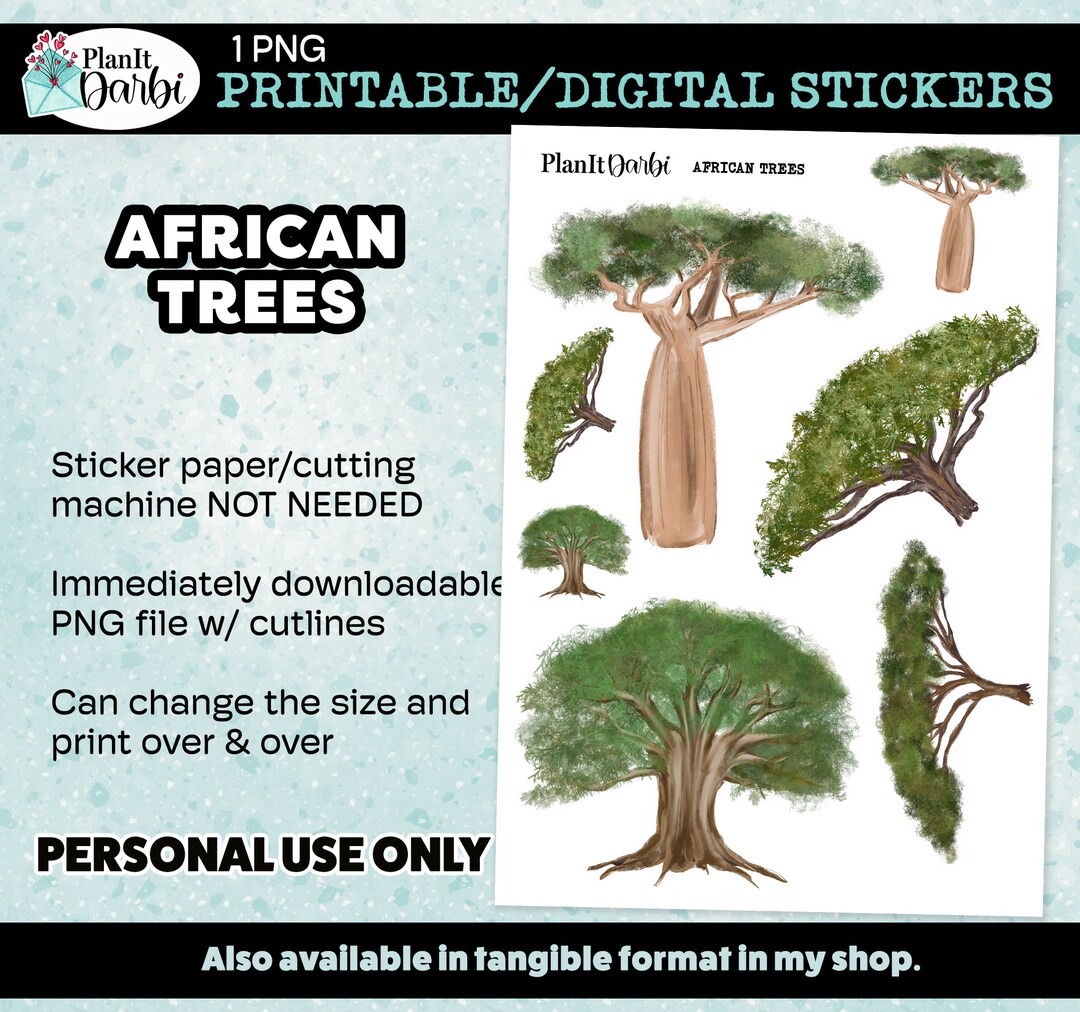 Printable Planner Stickers: AFRICAN Trees, Safari Scene, Wildlife ...