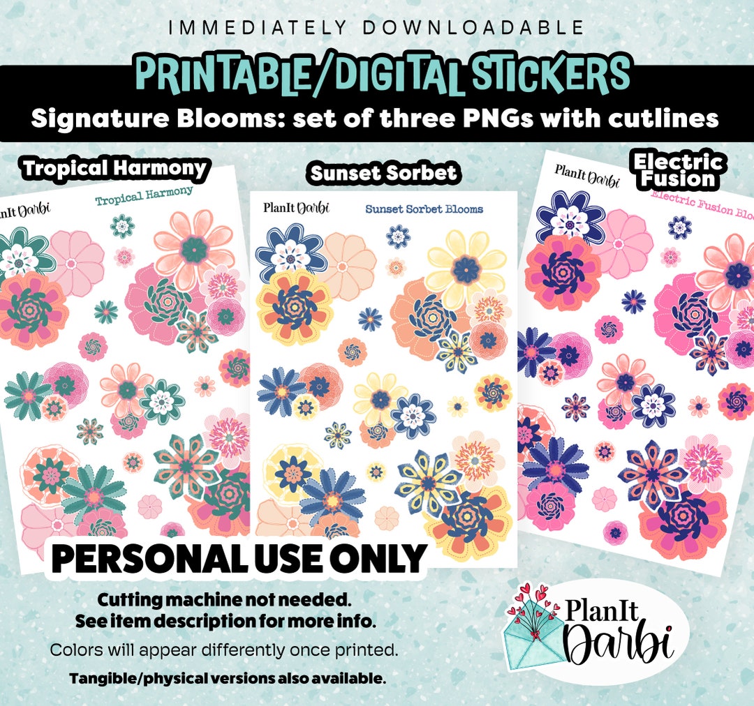 Printable Planner Stickers: SPRING FUSION BLOOMS (3 Pngs) Watercolor ...