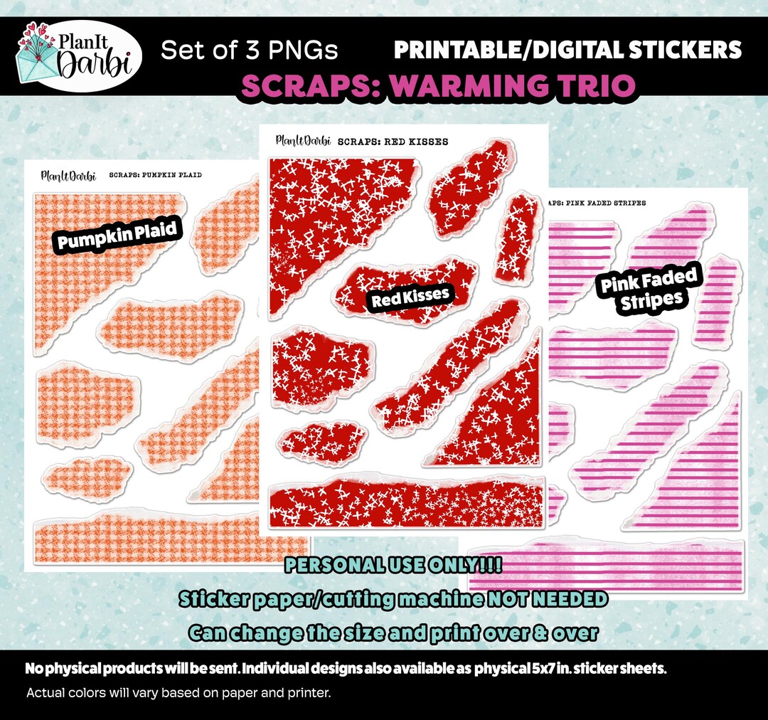Printable Fall Stickers: SCRAPS -- WARMING (set of 3), Autumn Colors ...