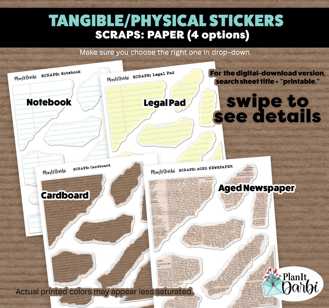 TANGIBLE Planner Stickers: SCRAPS- Newspaper, Cardboard, Notebook Paper ...
