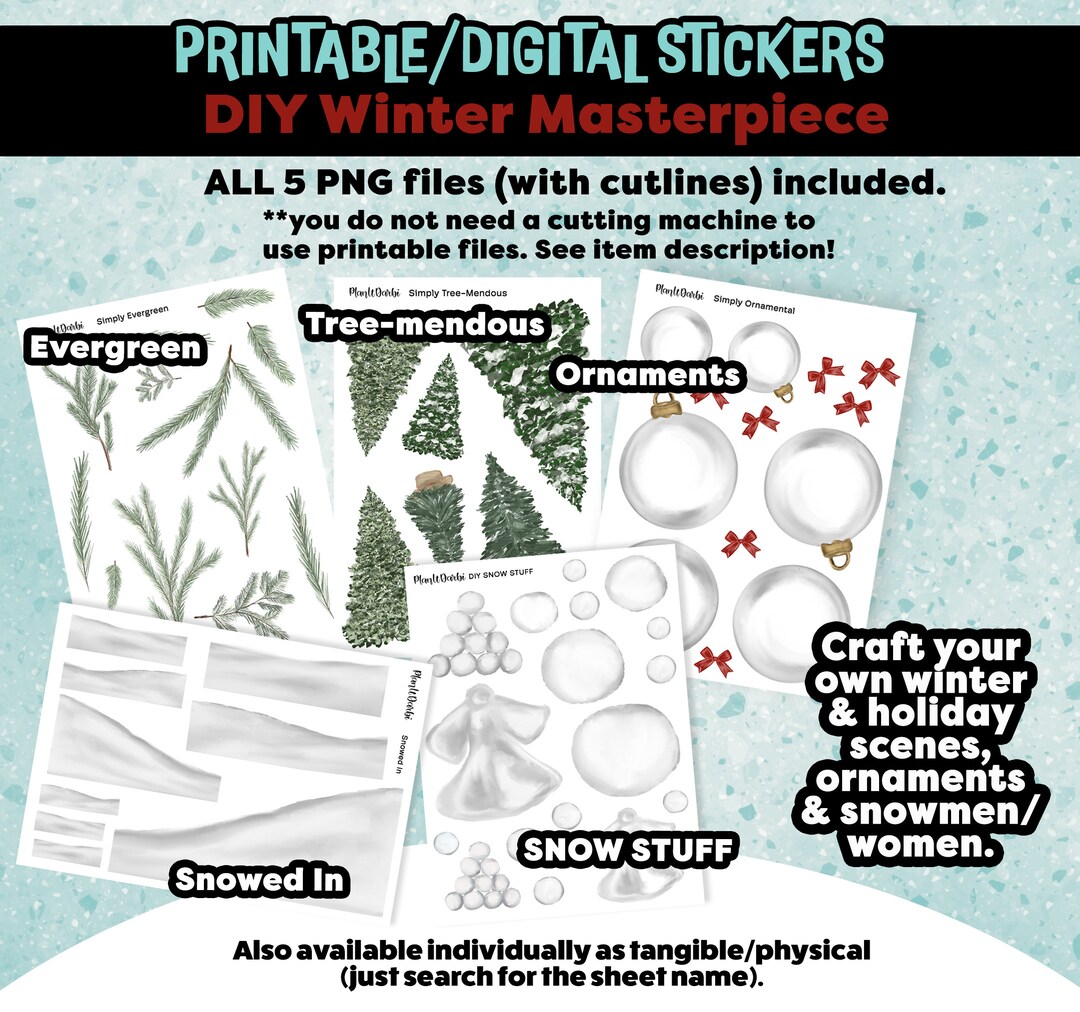 Printable Planner Stickers: WINTER SCENE Bundle of 5, DIY Snow, Build ...