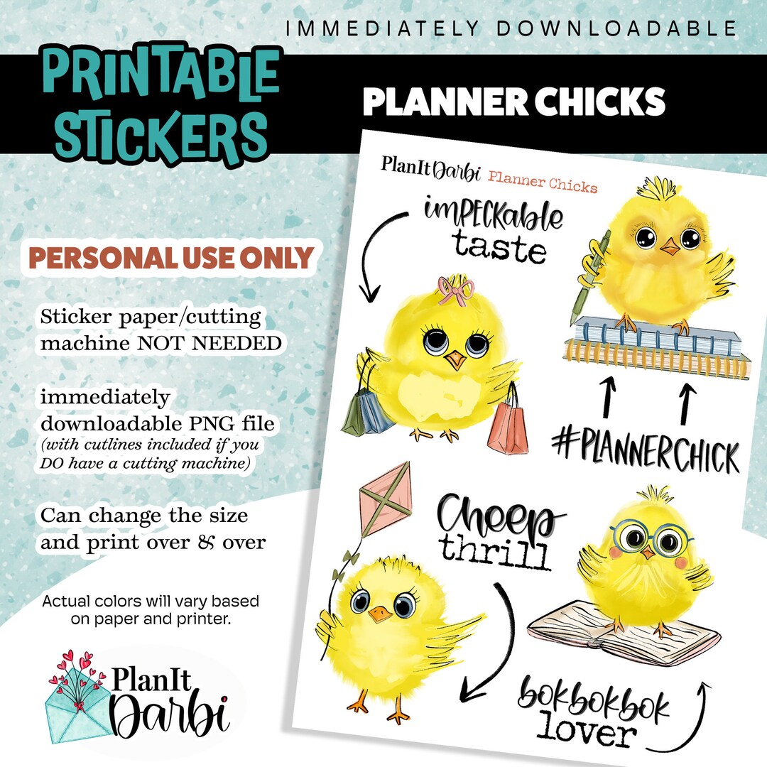 Printable Planner Stickers: PLANNER CHICKS, Fun Stickers, Cute Stickers ...