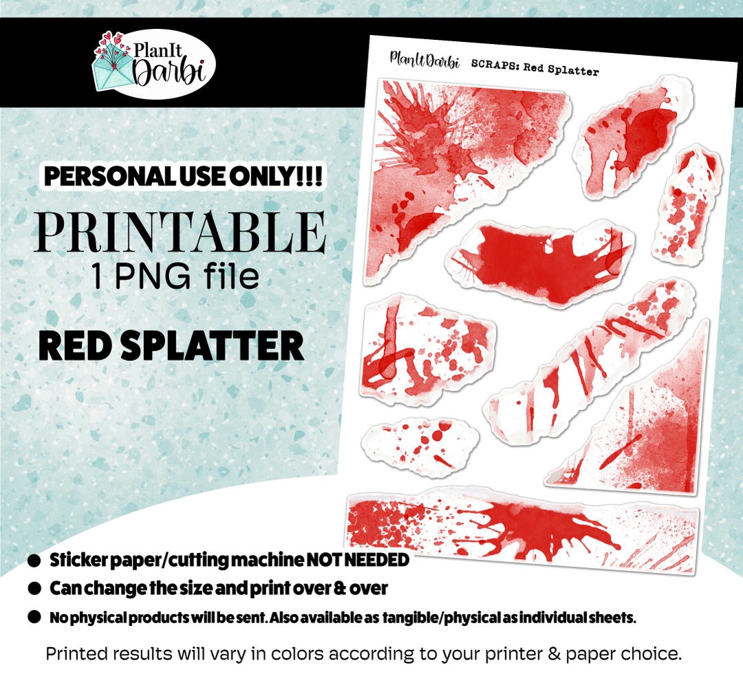 Printable Planner Stickers: SCRAPS Blood Splatter, Watercolor Paint ...
