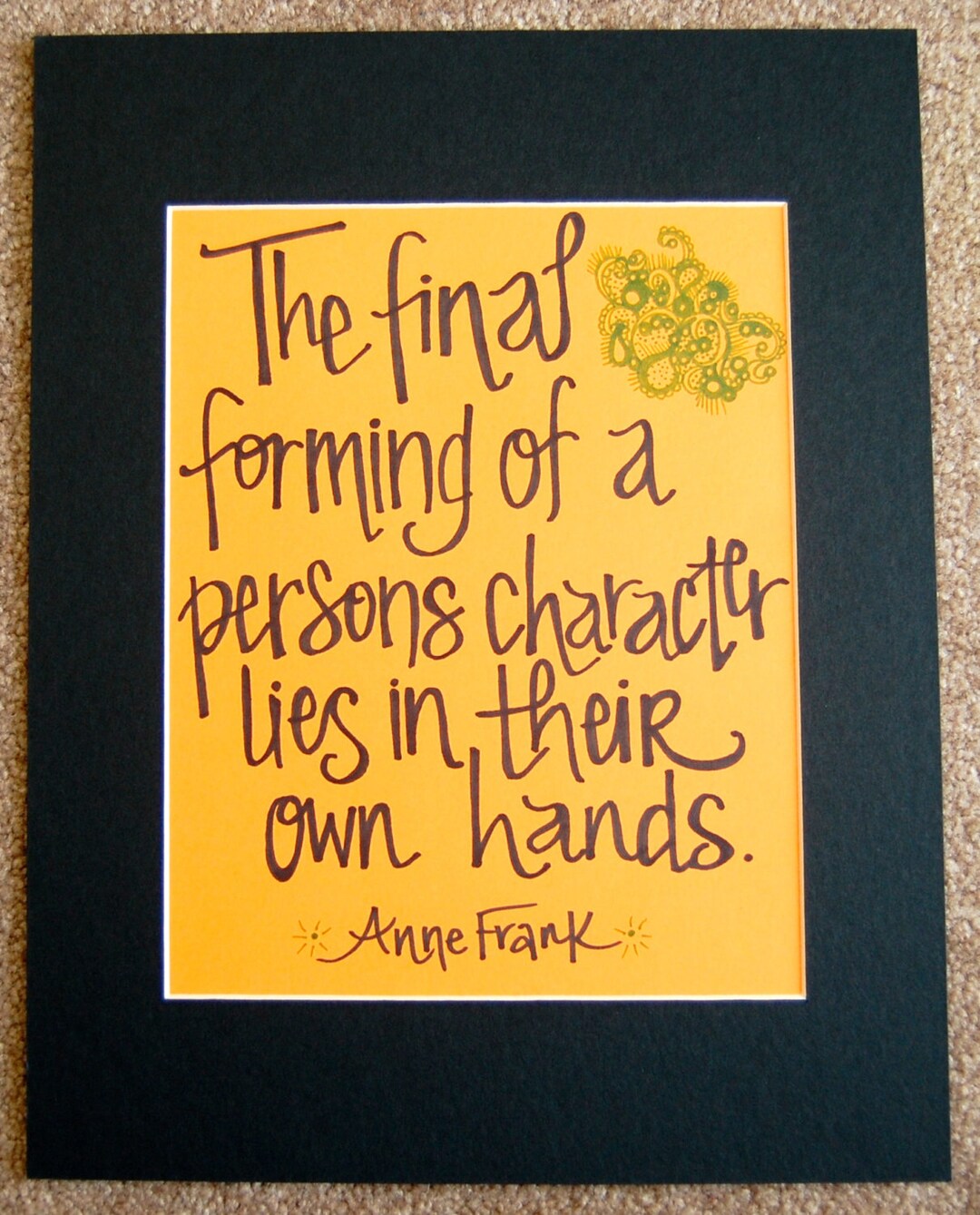 Anne Frank Quote Hand Lettered W/matte Frame - Etsy