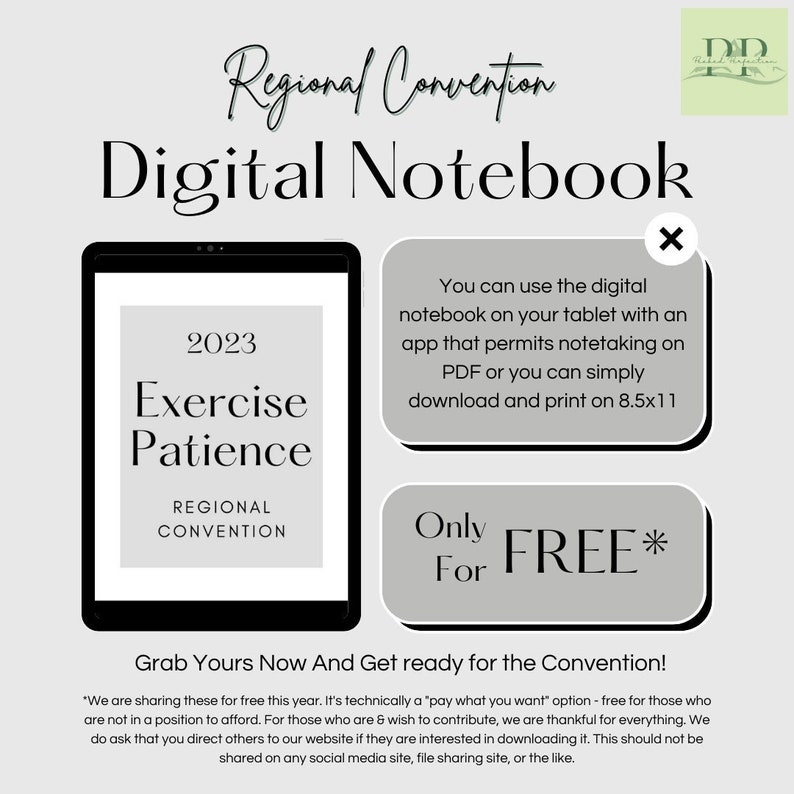 2023 Exercise Patience JW Digital Convention Notebook PDF Print-out ...