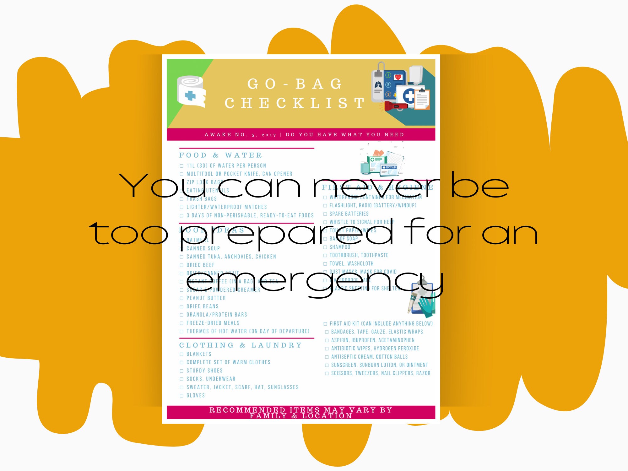 FREE* Editable Template | Emergency Preparedness Checklist | Go-bag ...