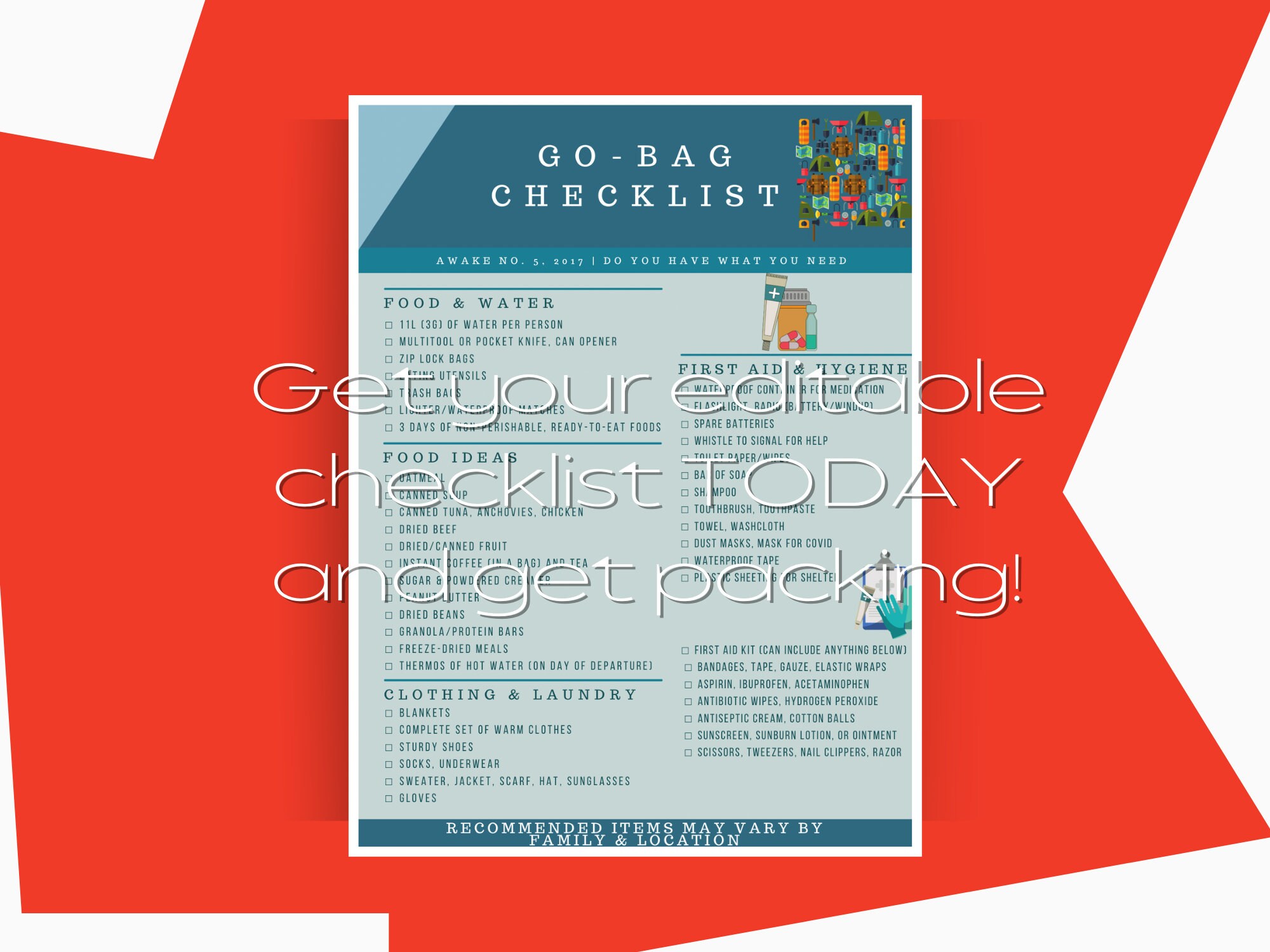 FREE* Editable Template | Emergency Preparedness Checklist | Go-bag ...