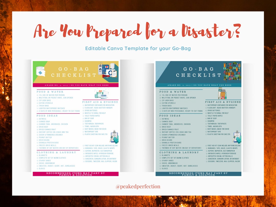 FREE* Editable Template | Emergency Preparedness Checklist | Go-bag ...