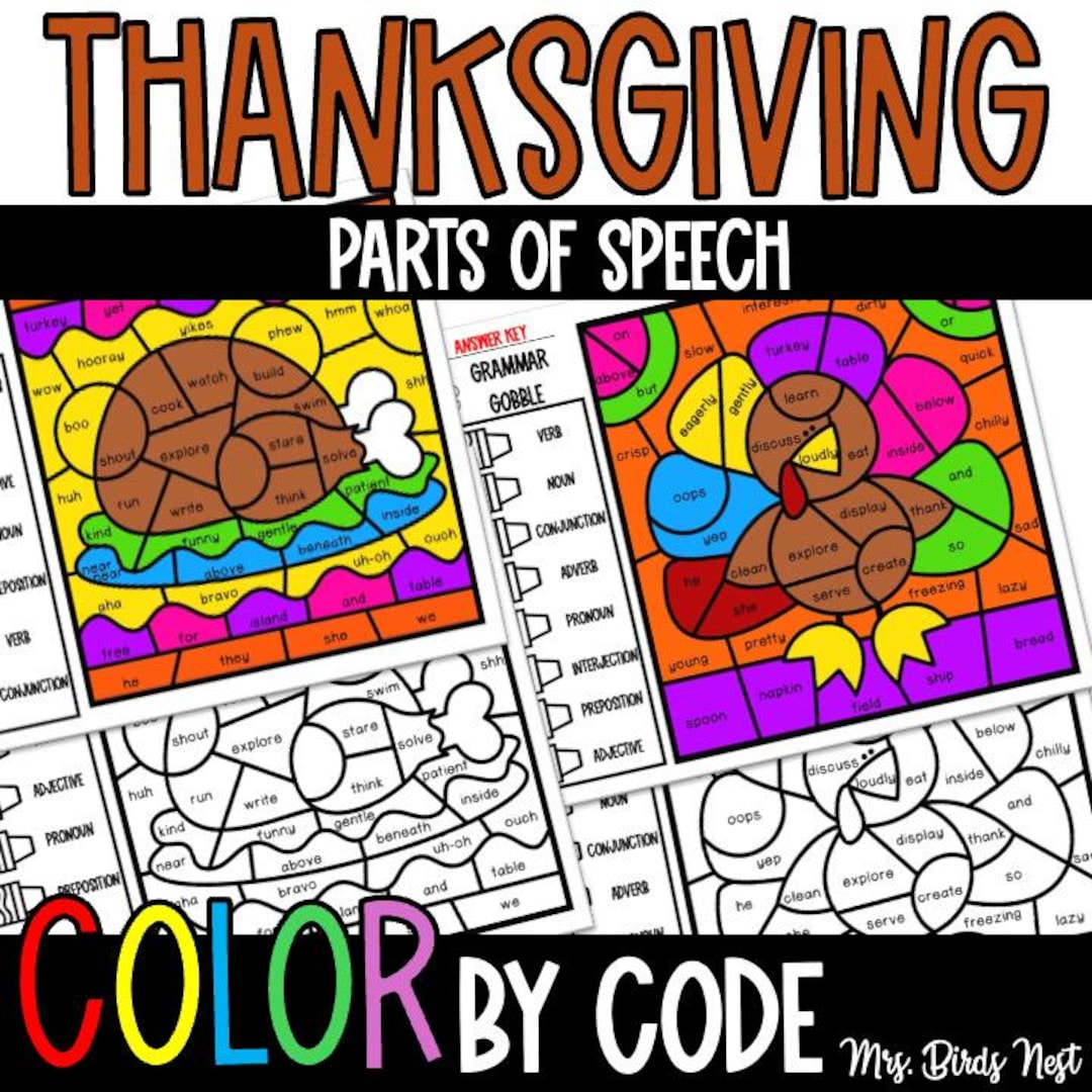Thanksgiving Color by Code Parts of Speech - Etsy