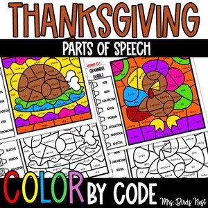 Thanksgiving Color by Code Parts of Speech - Etsy