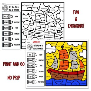 Thanksgiving Color by Code Parts of Speech - Etsy