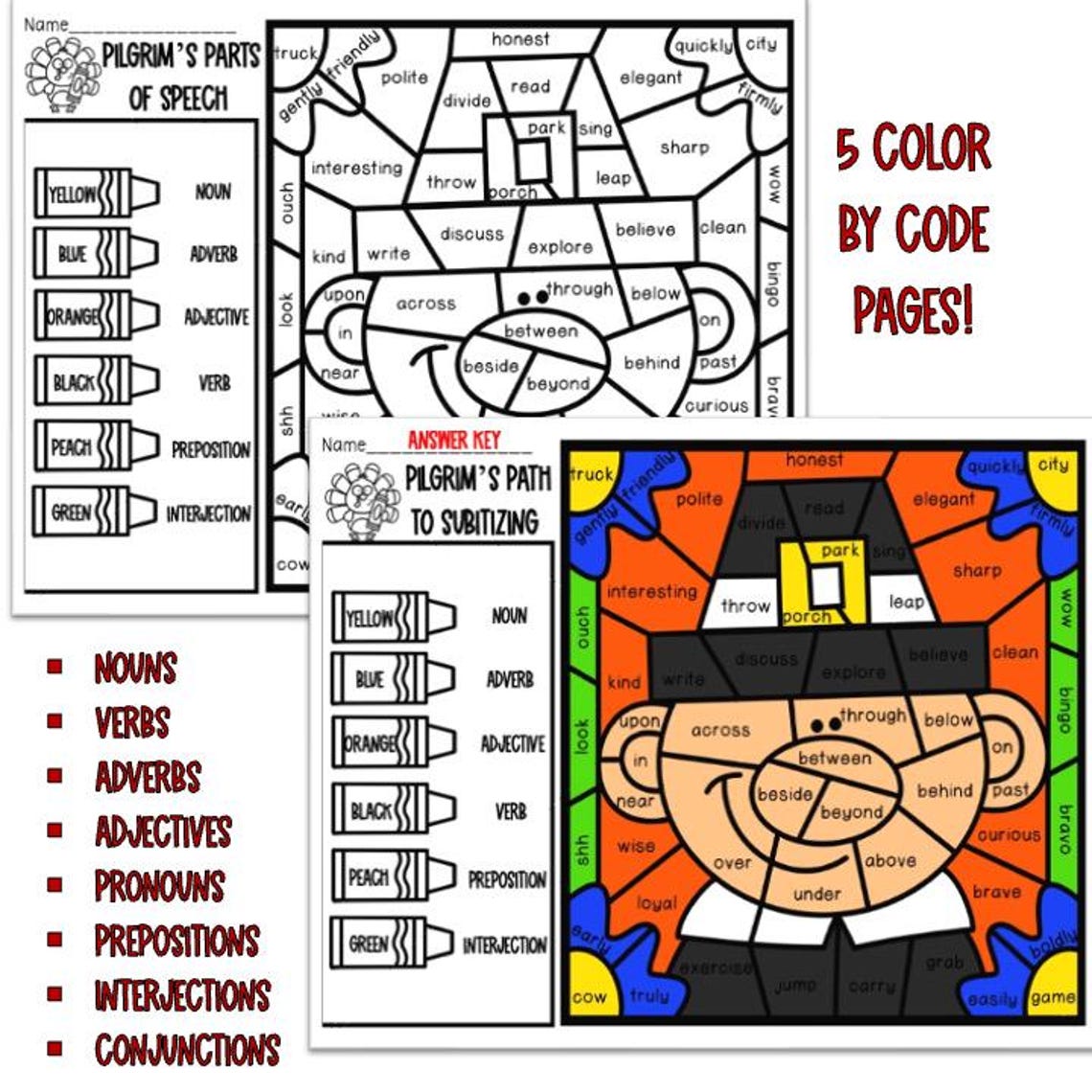 Thanksgiving Color by Code Parts of Speech - Etsy