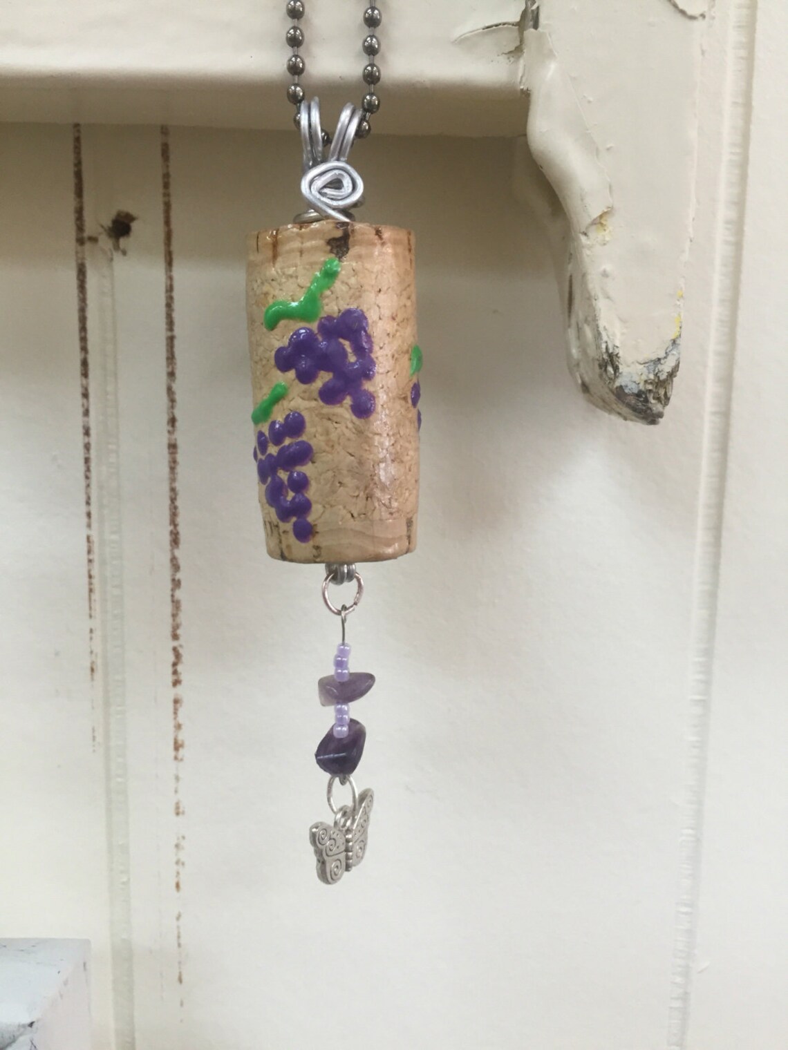 Hand Painted Wine Cork Necklace, Wine Cork Pendant, Upcycled Wine Cork ...