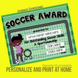 Soccer Award, Certificate, Print at Home, Printable, Girls Team - Etsy