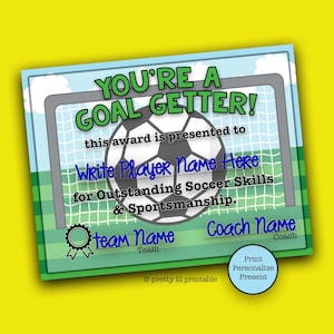 Soccer Award, You're a Goal Getter! Certificate, Print at Home ...