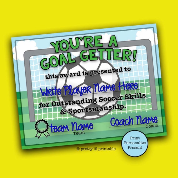 Soccer Award You're a Goal Getter Certificate Print at - Etsy