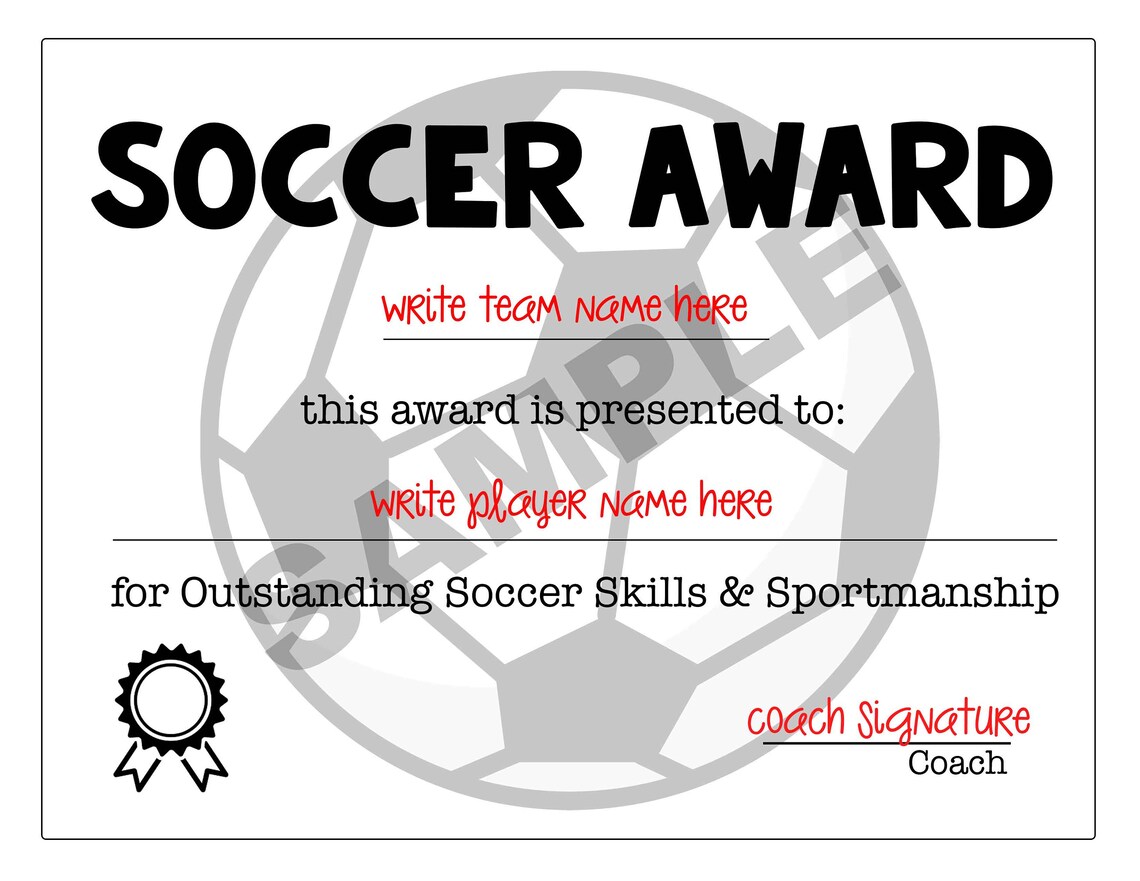 Soccer Award Certificate Print at Home Printable - Etsy