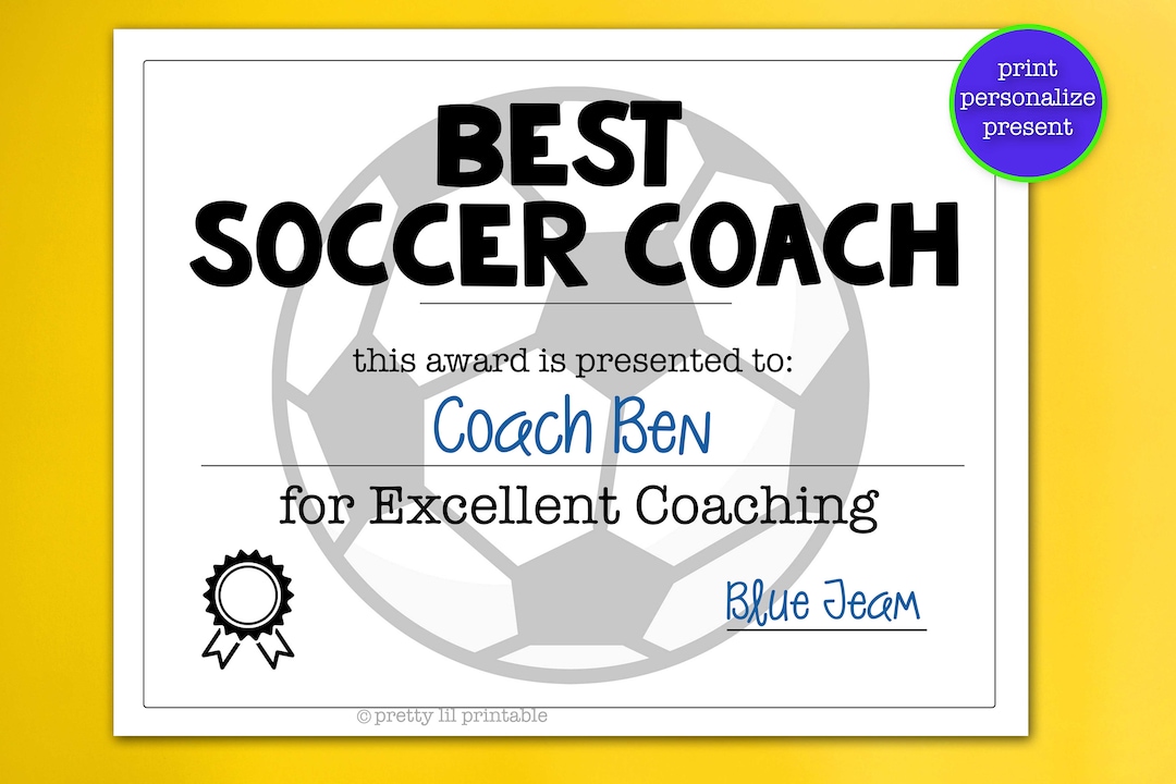 Best Soccer Coach Award, Certificate, Print at Home, Printable, Digital ...