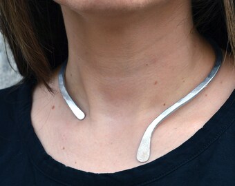 Silver Necklace Open Torque Choker Aluminum Necklet Statement | Etsy