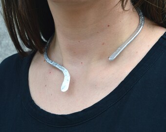 Silver Necklace Open Torque Choker Aluminum Necklet Statement | Etsy