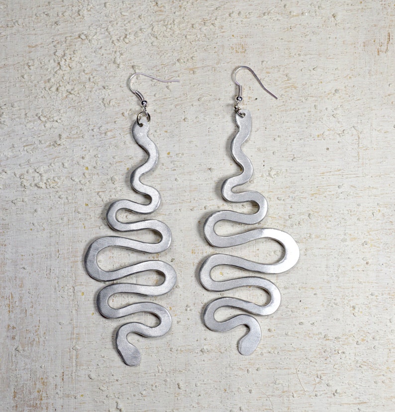 Snake Earrings Silver Serpent Long Dangle Earrings Snake Lightweight ...
