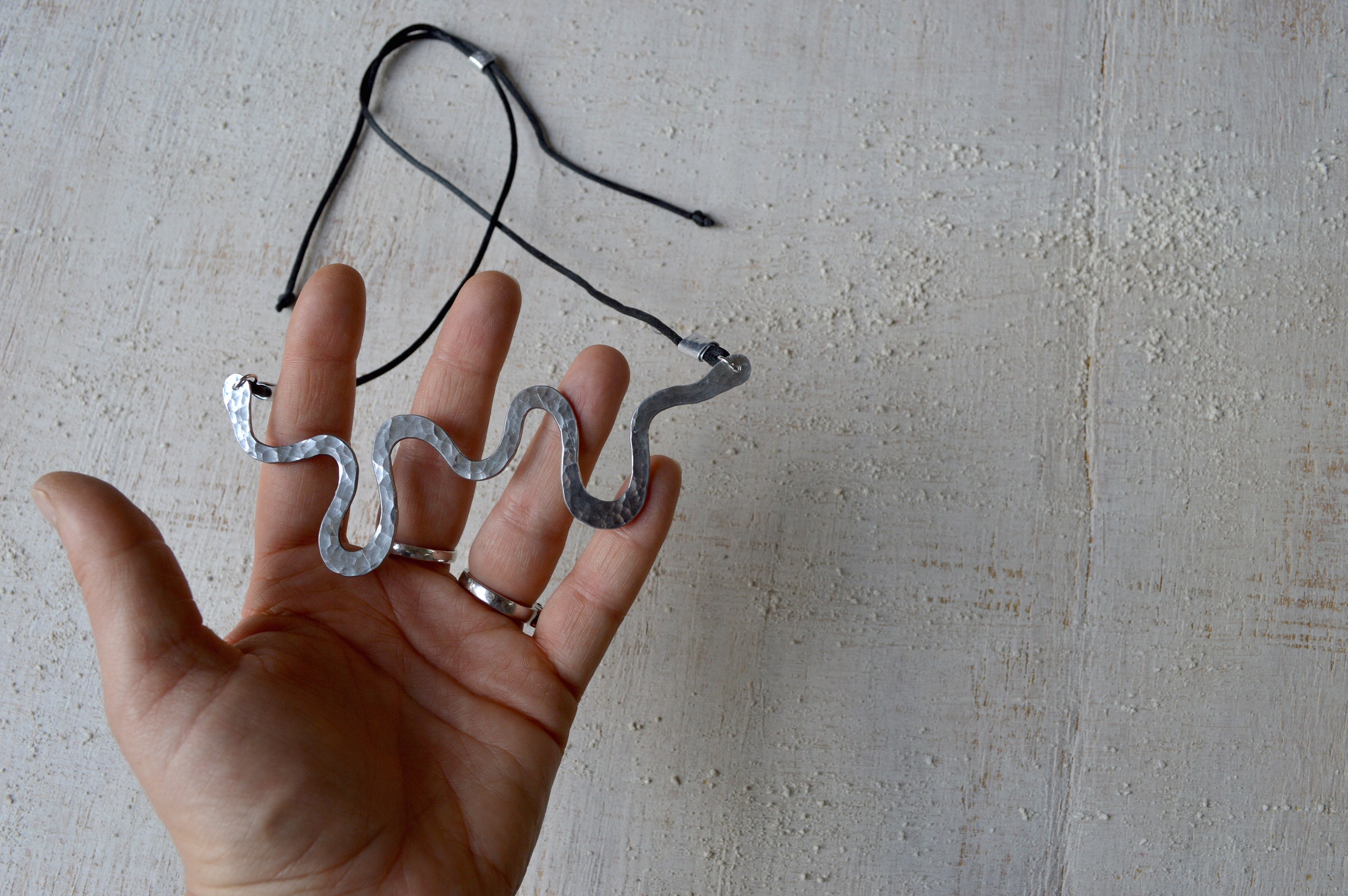 Silver Pendant Silk Necklace Aluminum Wave Wire Weaving - Etsy