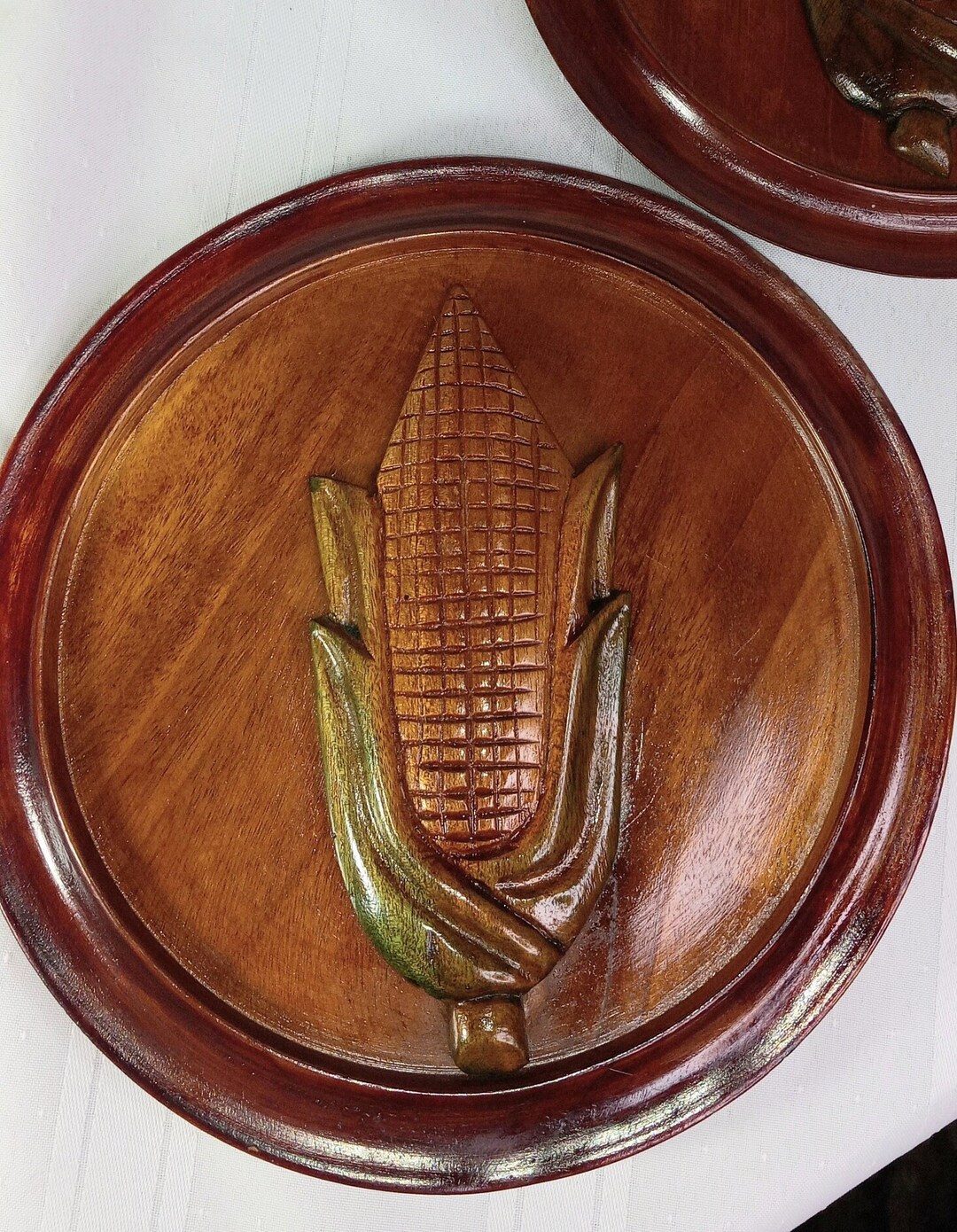 Vintage Two Wood Corn Wall Art Hand Carved Folk Art 8" Rounds - Etsy