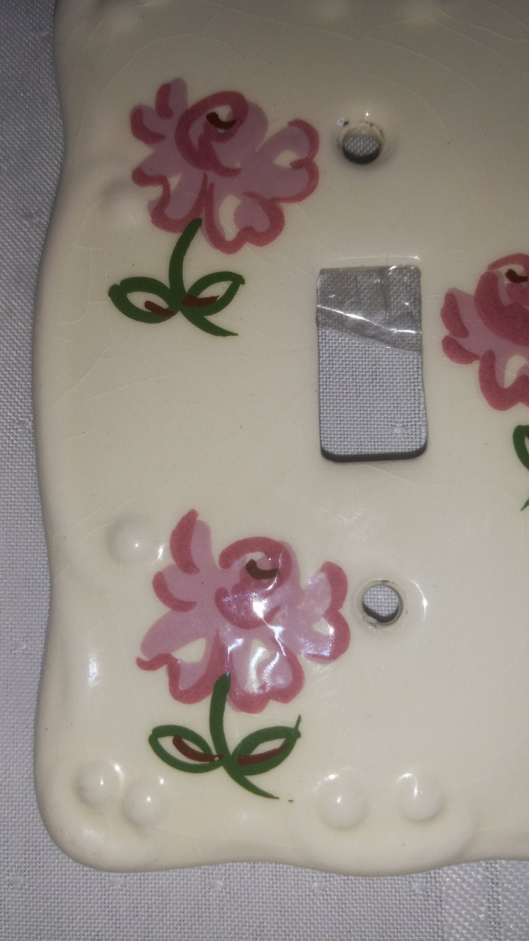 Vintage Porcelain Light Switch Wall Plate Cover Flowers Rose Floral ...