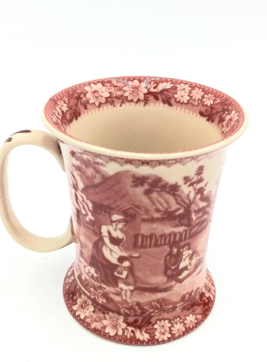 Vintage Large Red Toile, Red Transferware Cup/mug Burton & Burton ...