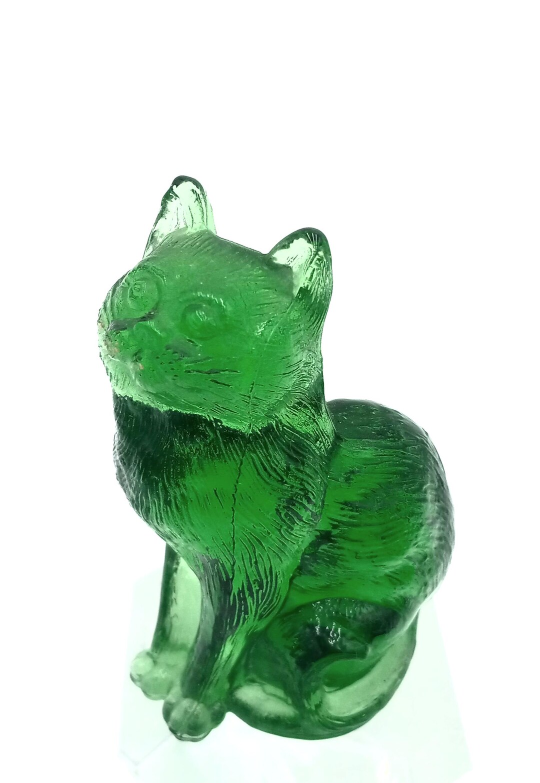 Vintage Mosser Glass Apple Green Sitting Cat. Marked M for Mosser. 1990 ...