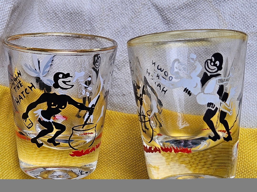 Vintage 1940s 50s Shot Glasses. Bright Colors, Cannibal Graphics,palm ...