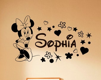 Custom Name Minnie Mouse Wall Decal Disney Cartoon Vinyl Sticker ...