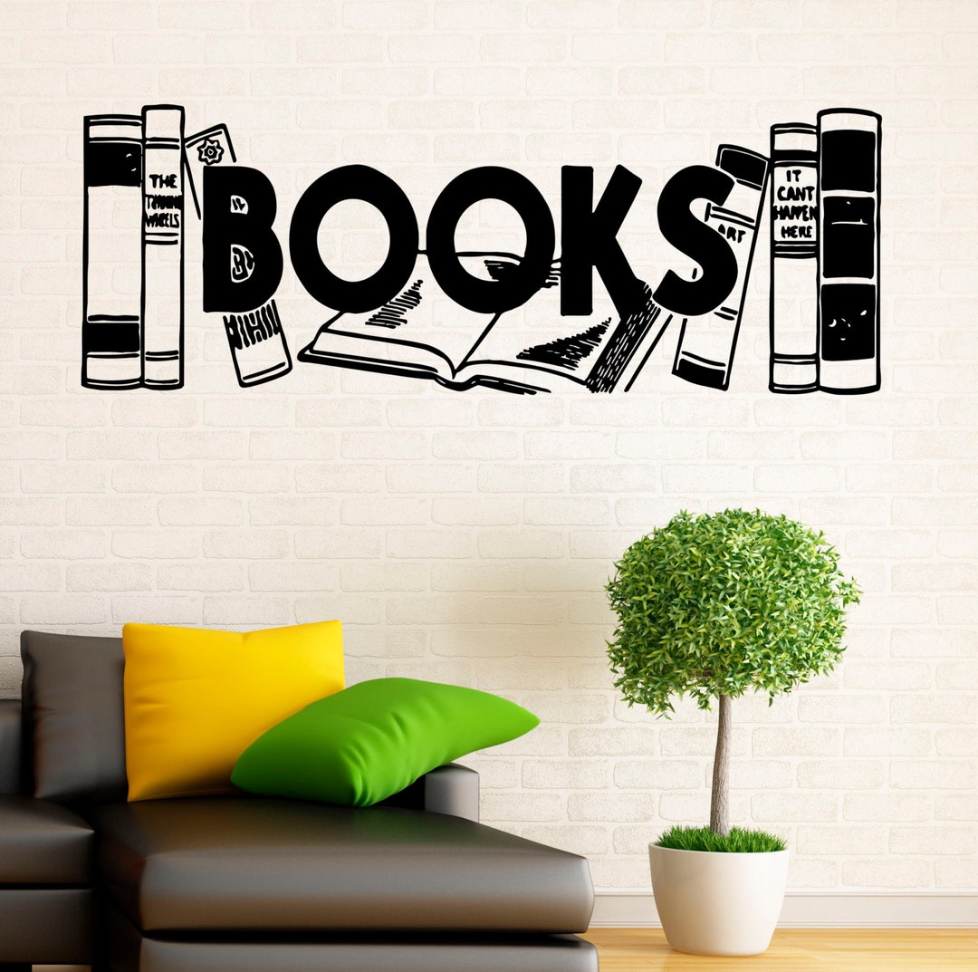 Wall Vinyl Decal Books Stickers Reading Room Library Interior ...