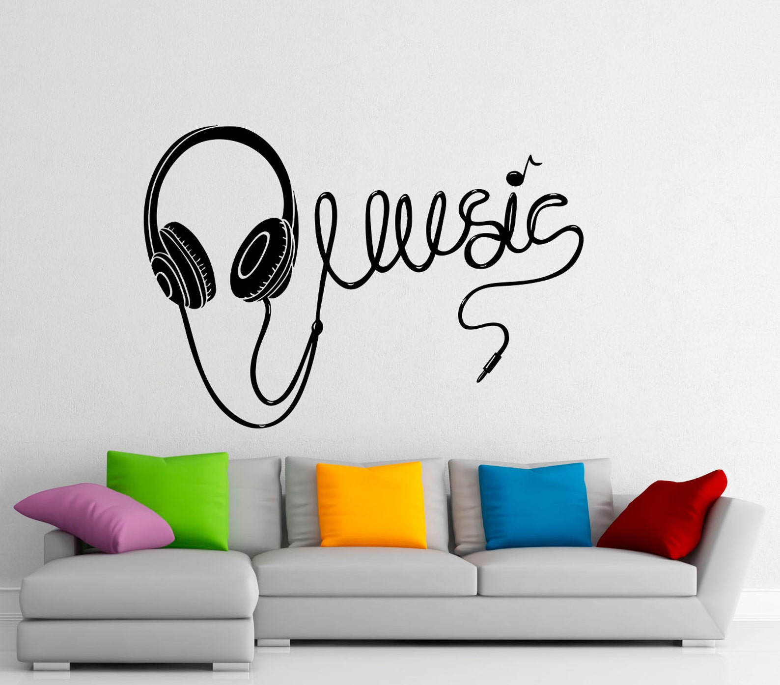 Music Headphones Wall Decal Vinyl Stickers Music Notes Home | Etsy