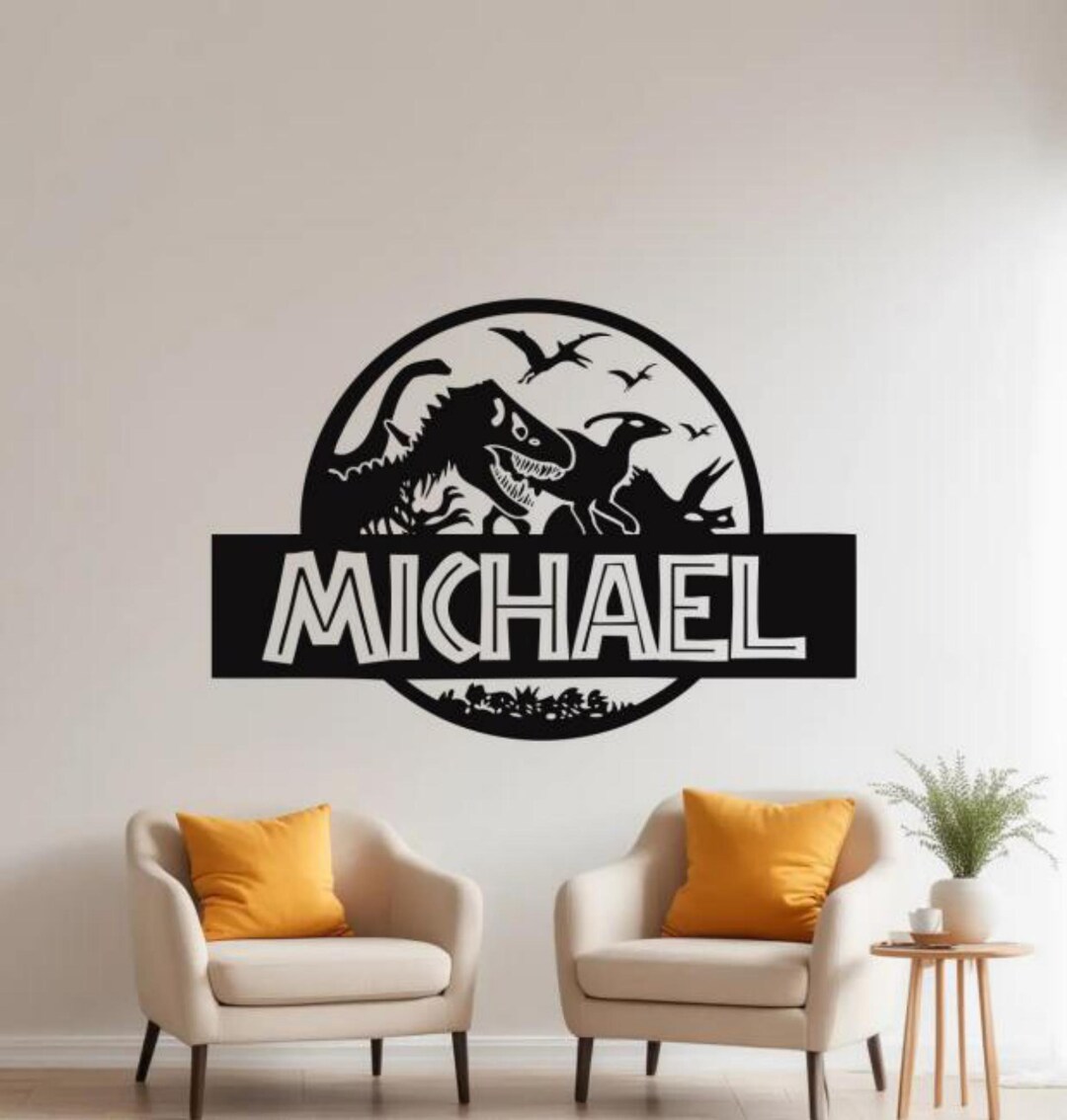 Personalized Jurassic Wall Decal Vinyl Sticker Custom Name Dinosaur ...
