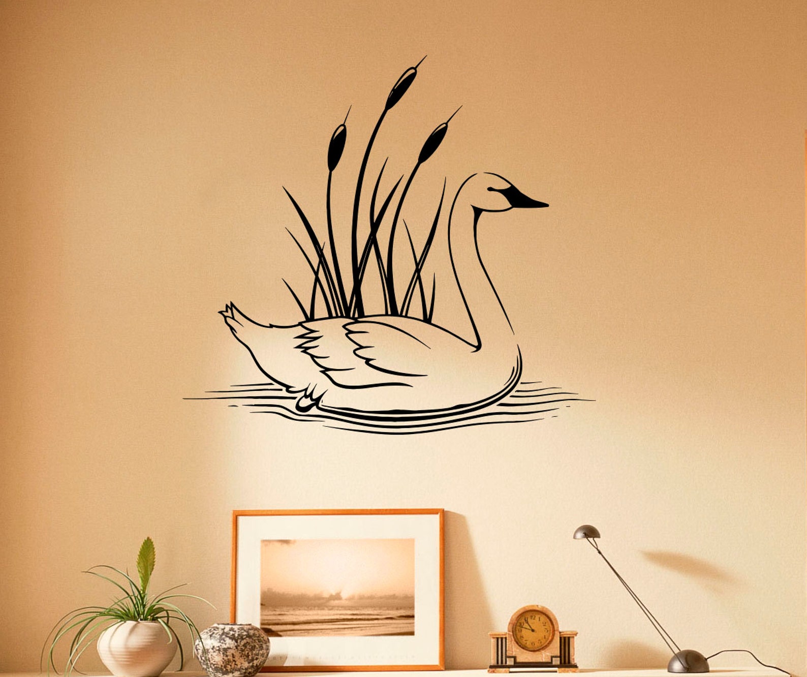 Swan Reed Wall Decal Vinyl Stickers Waterbird Flying Animal | Etsy