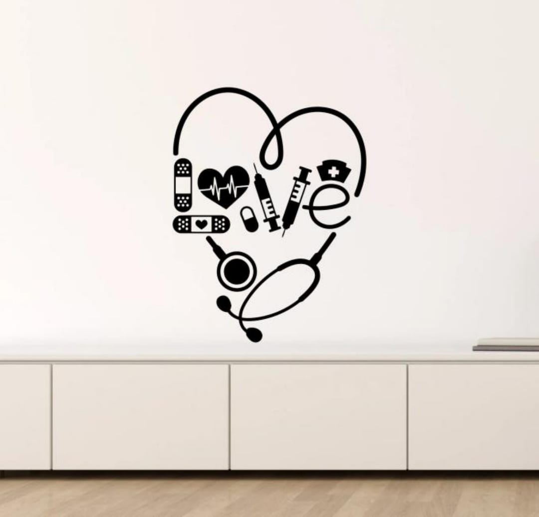 Nurse Wall Decal Vinyl Sticker Nursing Wall Art Love Heart Stethoscope ...